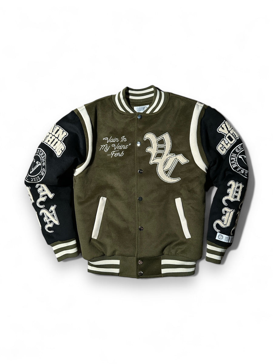 Olive/Black/Cream Varsity Jacket – Vain Clothing Co, LLC